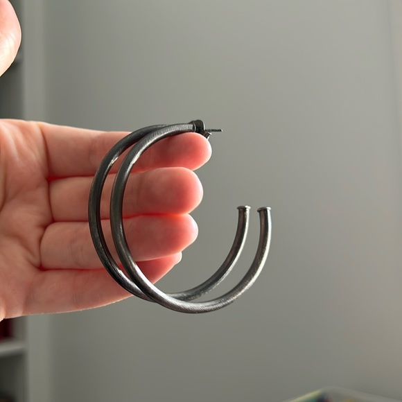 Sheila Fajl | Jewelry | Sheila Fajl Brushed Gunmetal Hoops | Poshmark